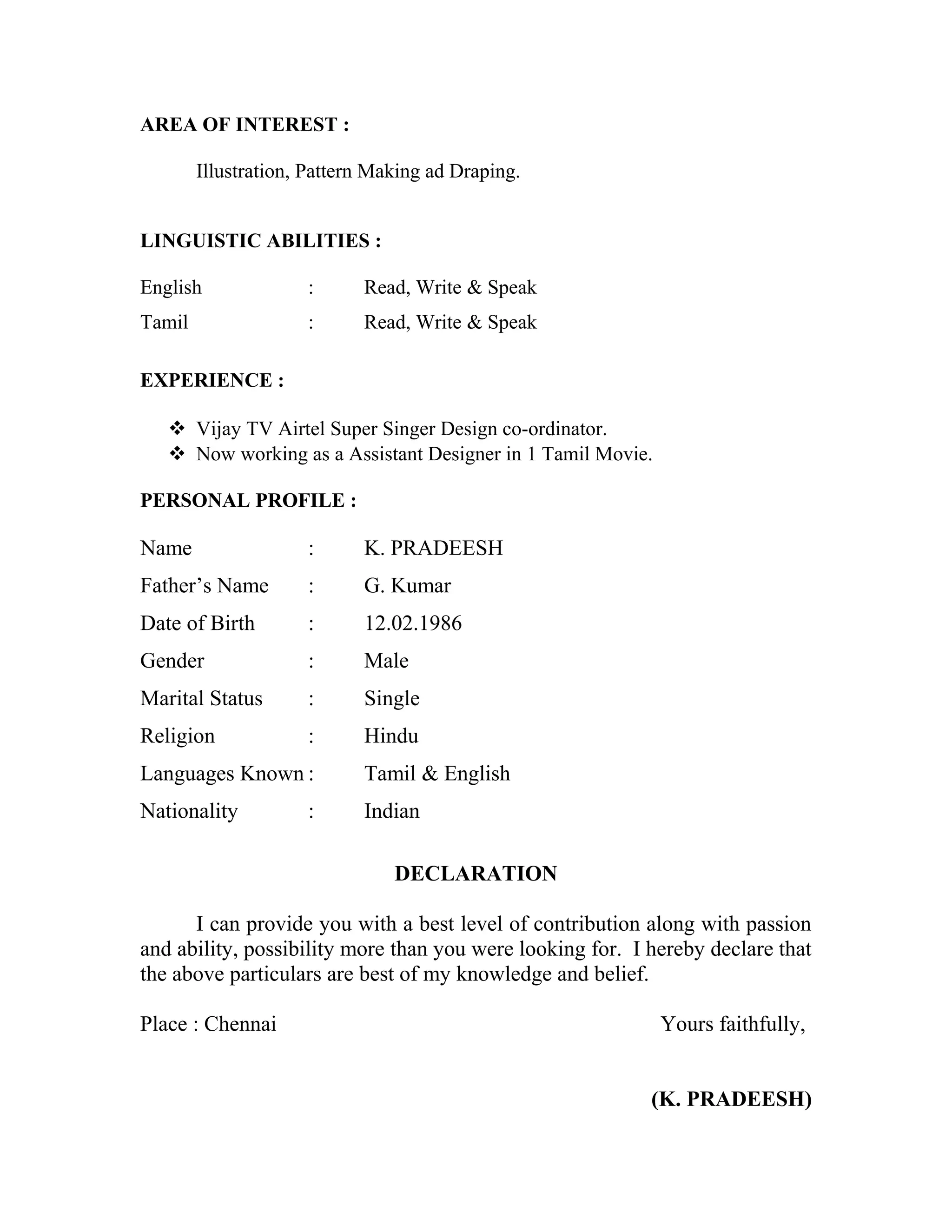 CURRICULUM VITAE-Pradeesh | DOC