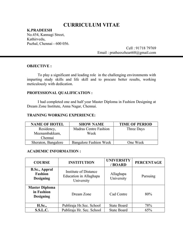 CURRICULUM VITAE-Pradeesh | DOC