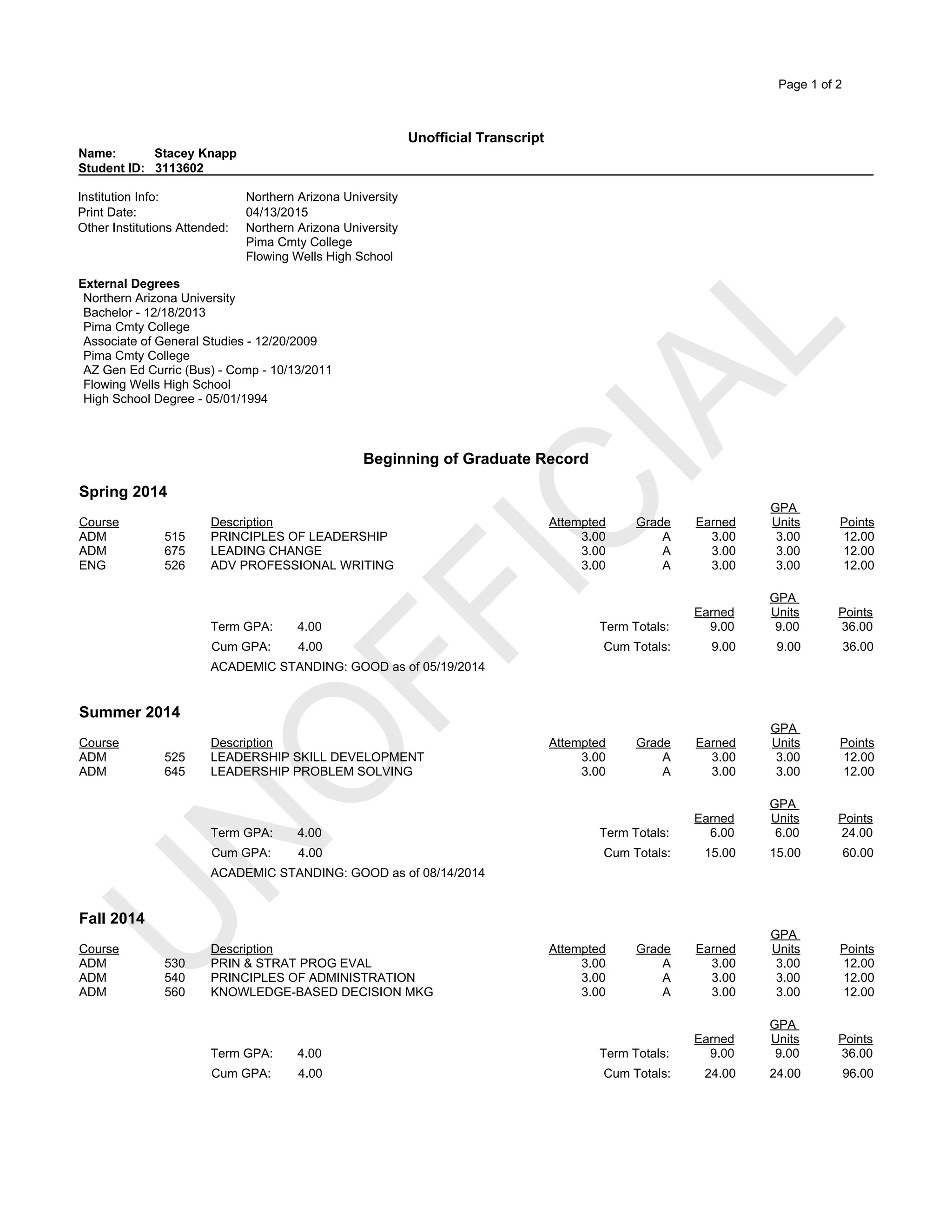 NEWEST TRANSCRIPT 2015 | PDF