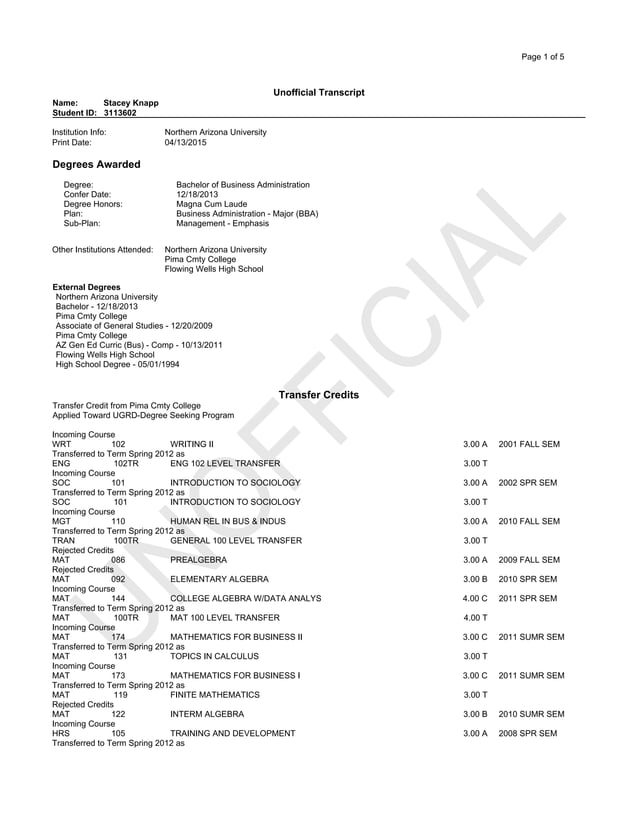 NEWEST TRANSCRIPT 2015 | PDF