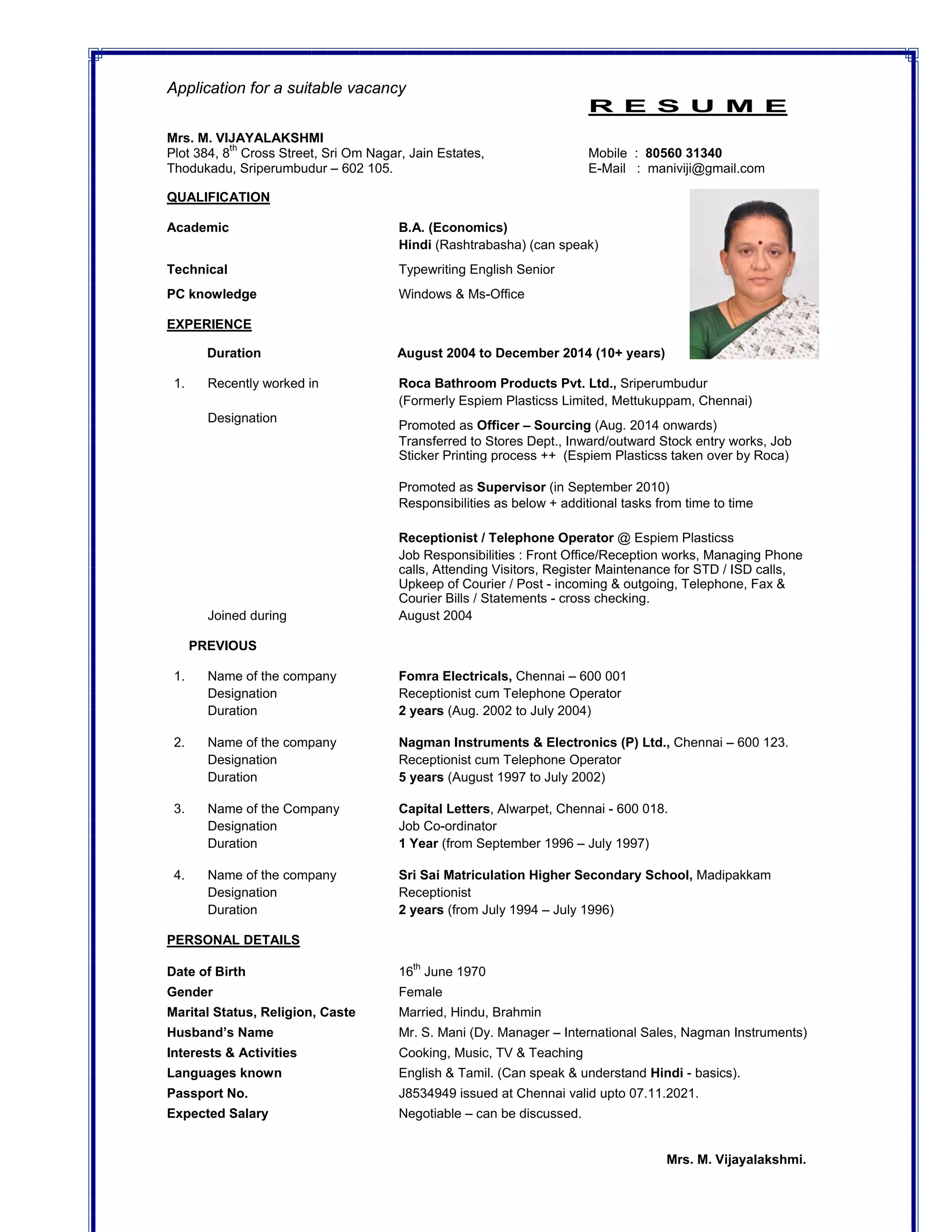 Viji Resume | PDF