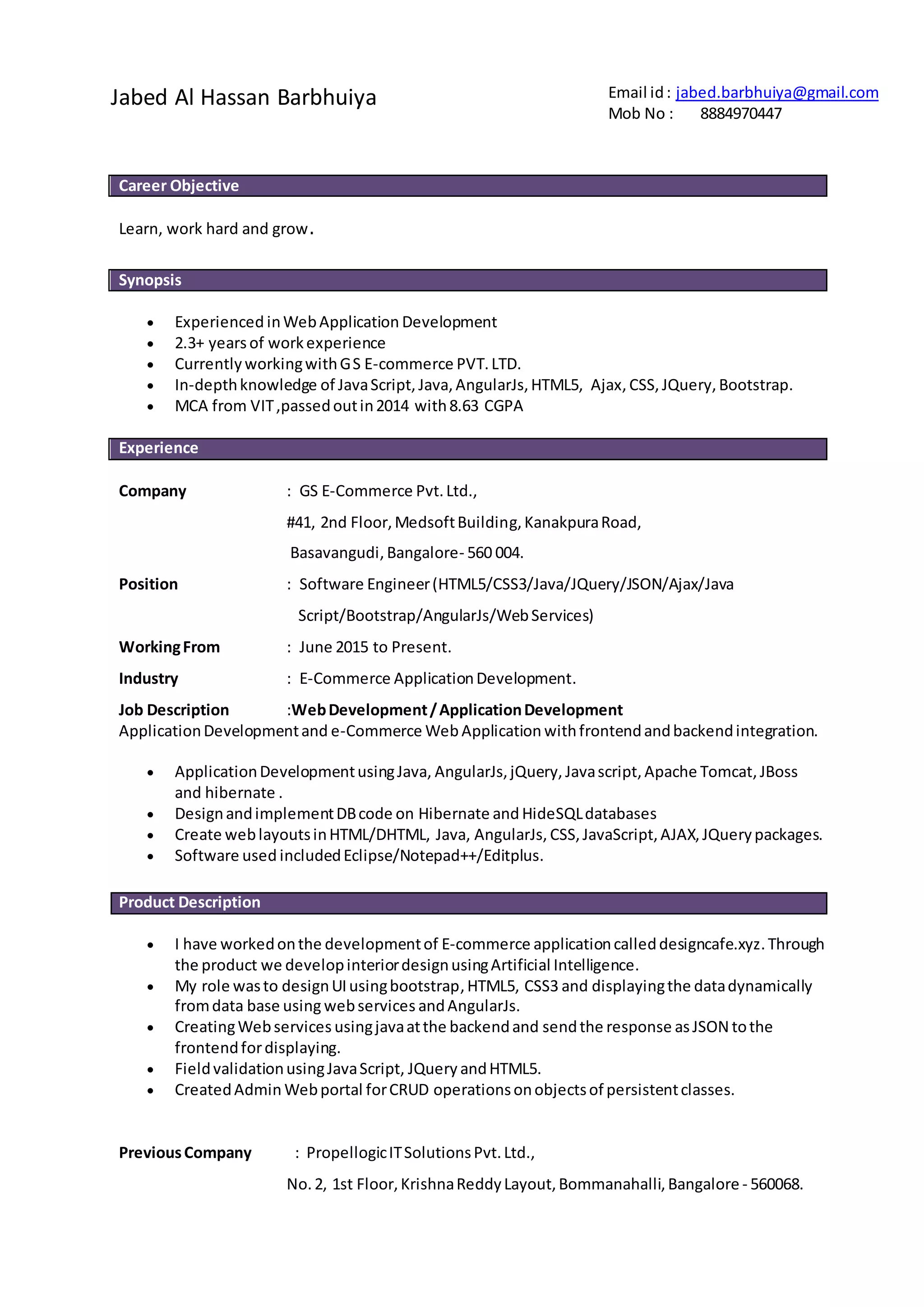 Experience Resume Javed | DOCX