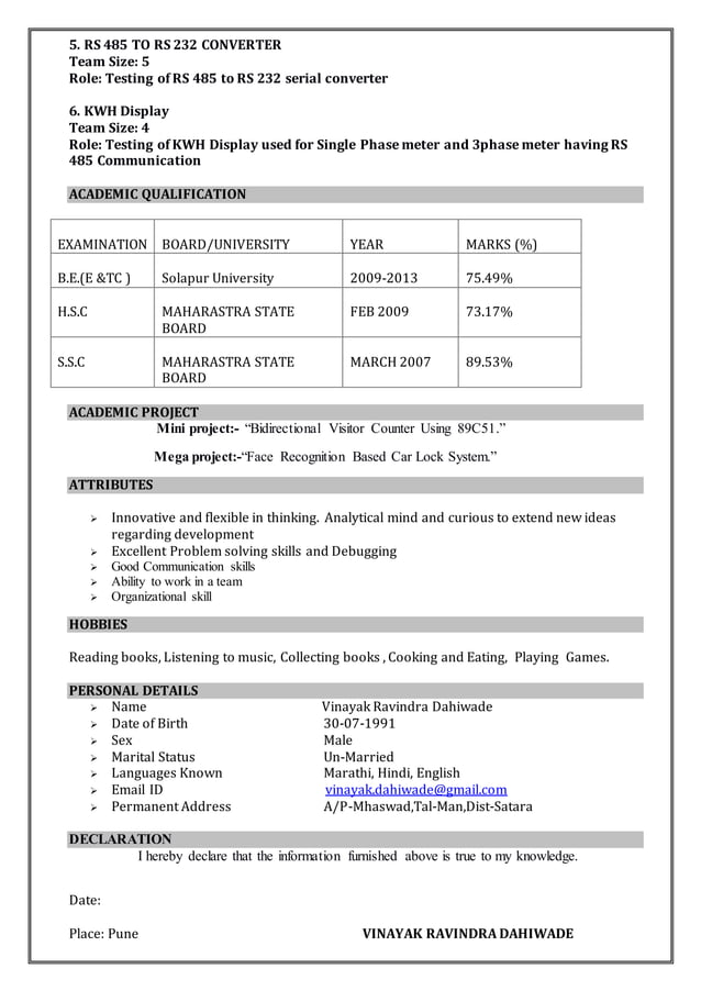 vinayak cv | DOCX | Technology & Computing