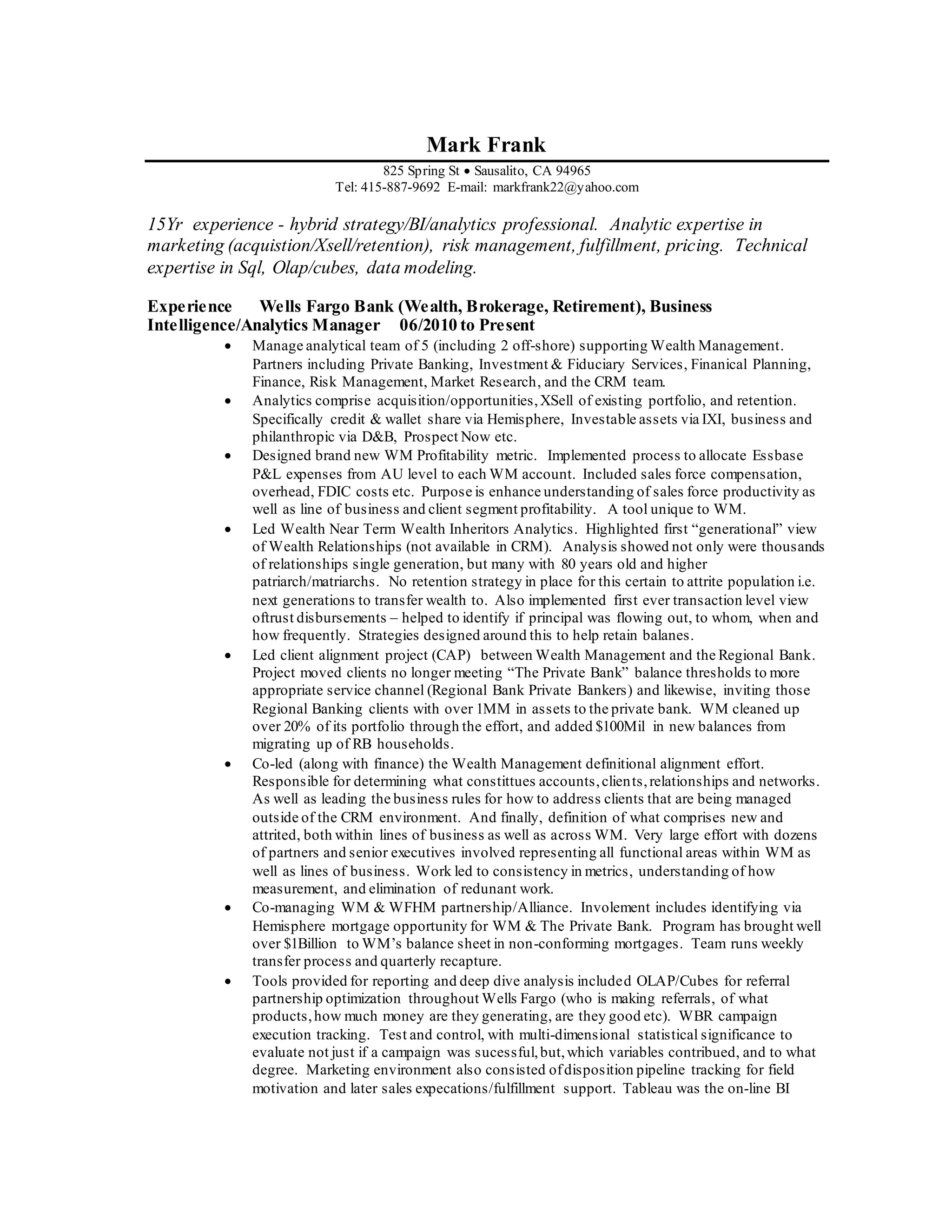 Mark Frank Resume | PDF
