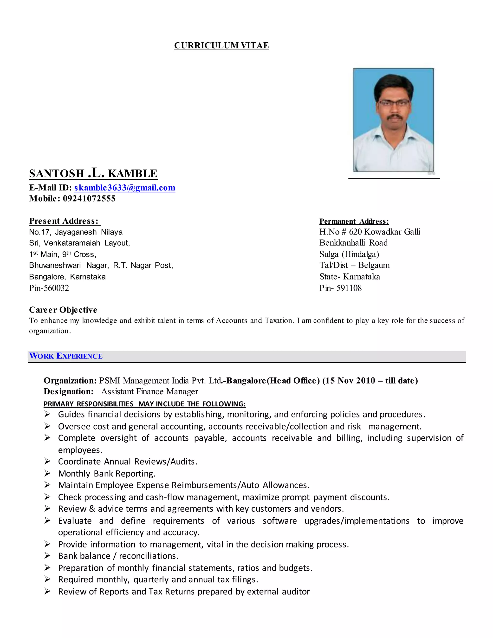 CV Santosh Kamble | DOCX | Business Accounting & Finance | Business