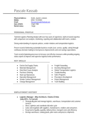 Pascale Kassab CV | PDF | Logistics and Transportation Industry | Industries