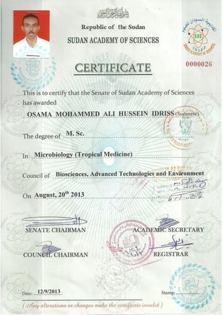 M.Sc. Certificate and transcript | PDF