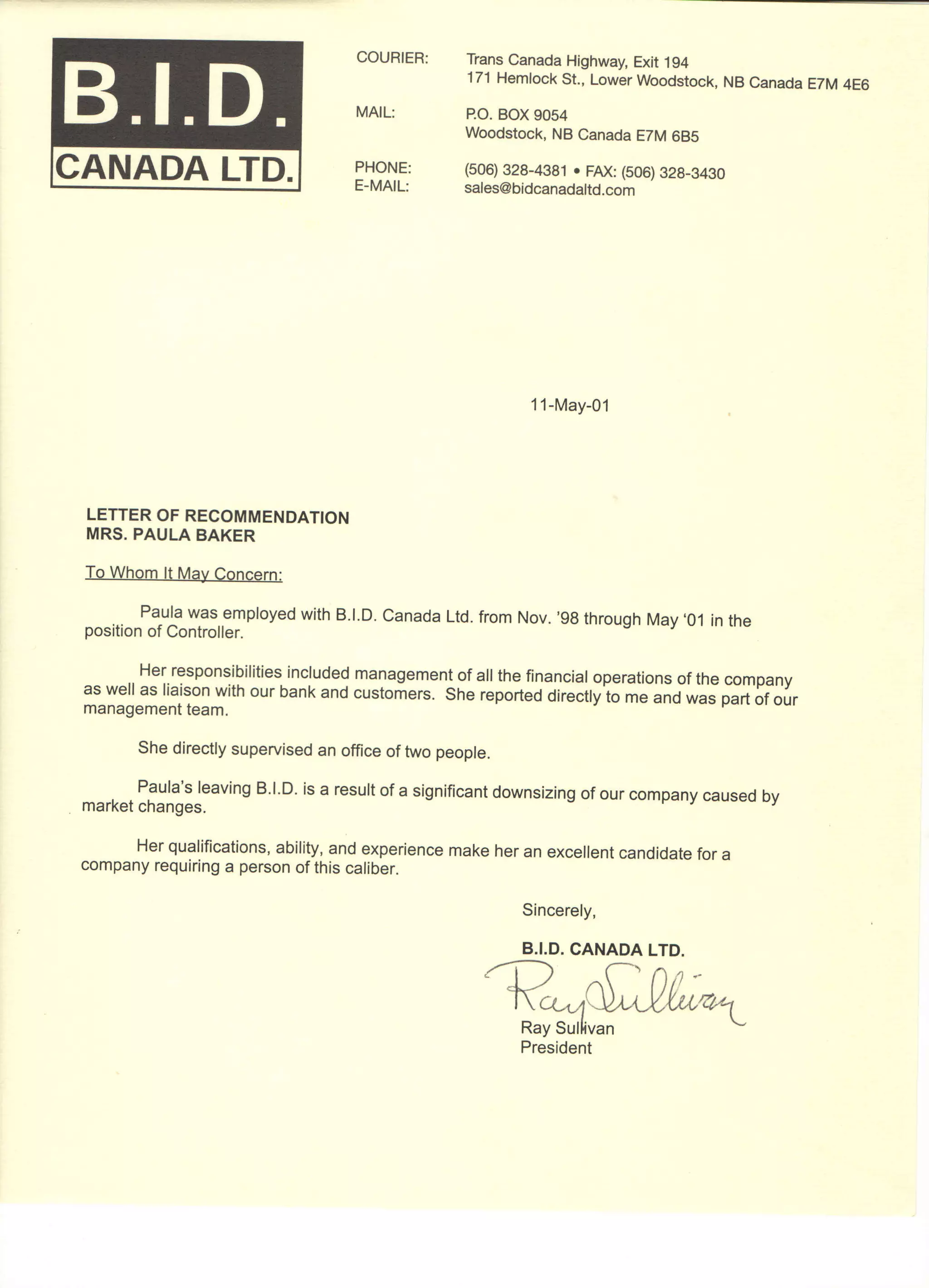 BID Canada Letter of Reference | PDF