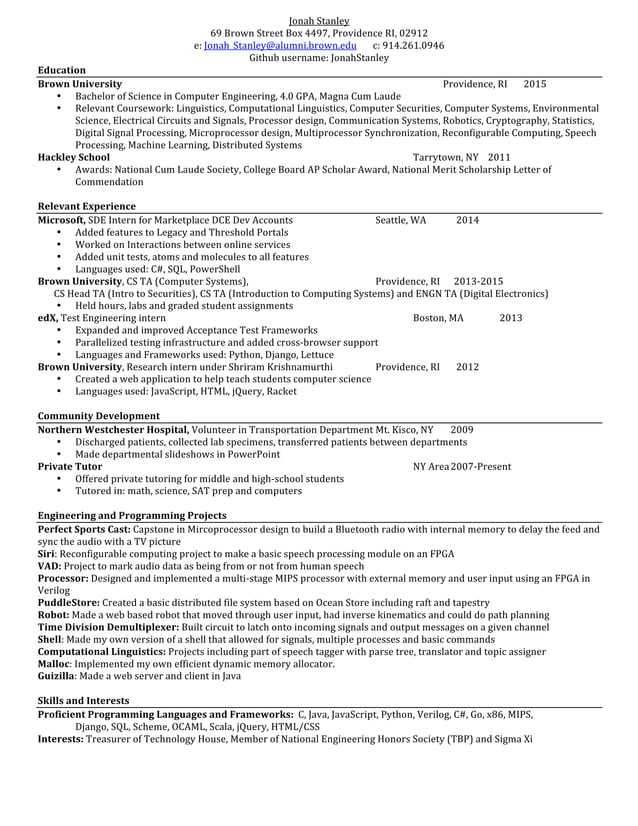 JonahStanleyResume | PDF | Programming Languages | Computing