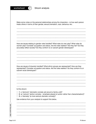 BFI TV Sitcom Worksheets | PDF