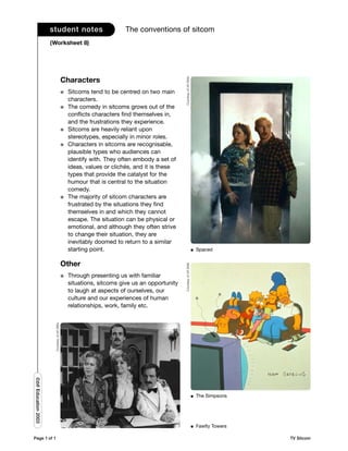 BFI TV Sitcom Worksheets | PDF