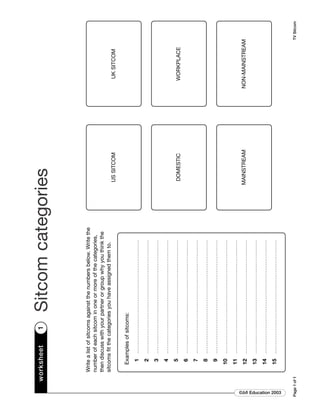 BFI TV Sitcom Worksheets | PDF