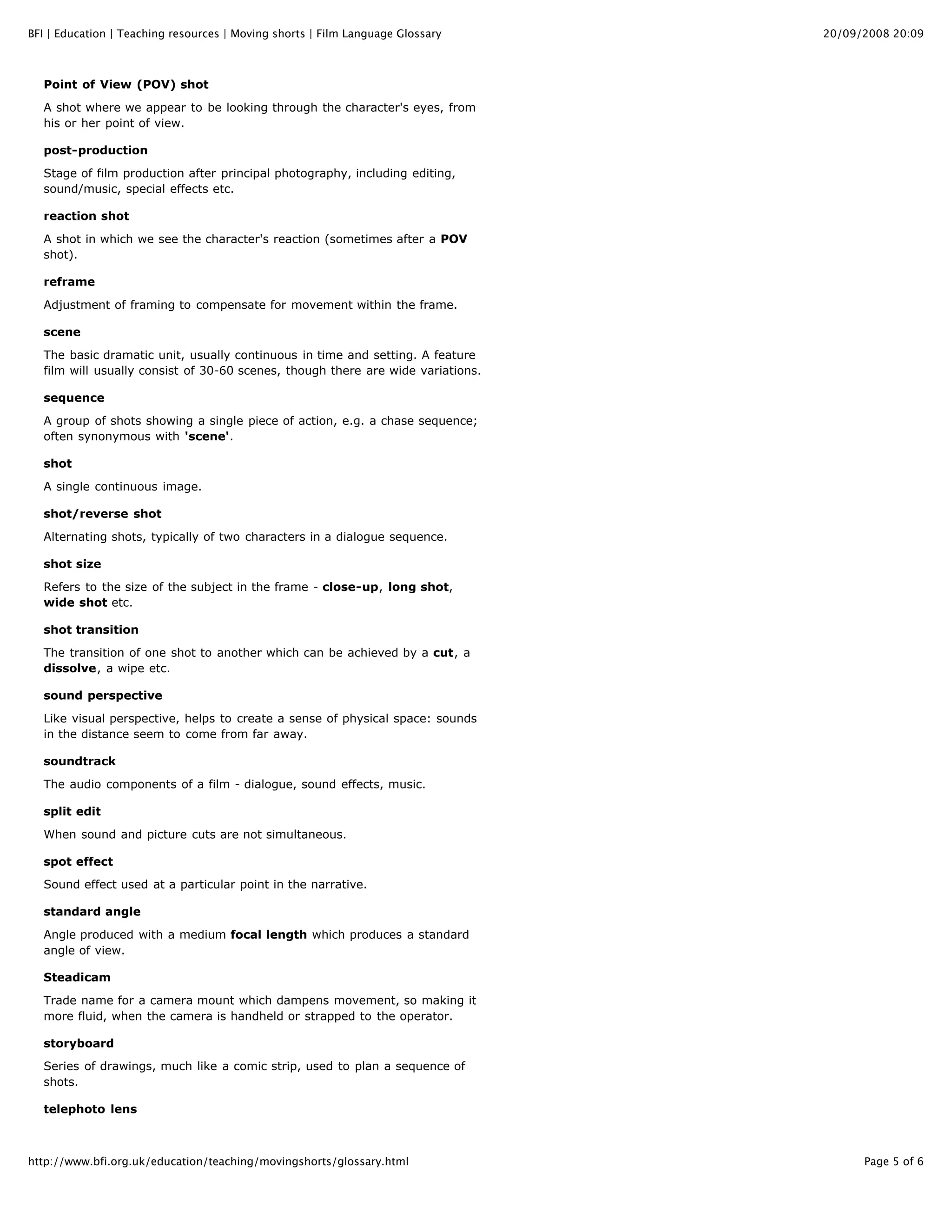 Bfi film language glossary | PDF