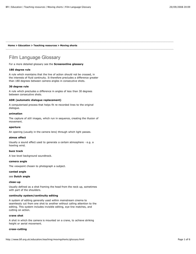 Bfi film language glossary | PDF