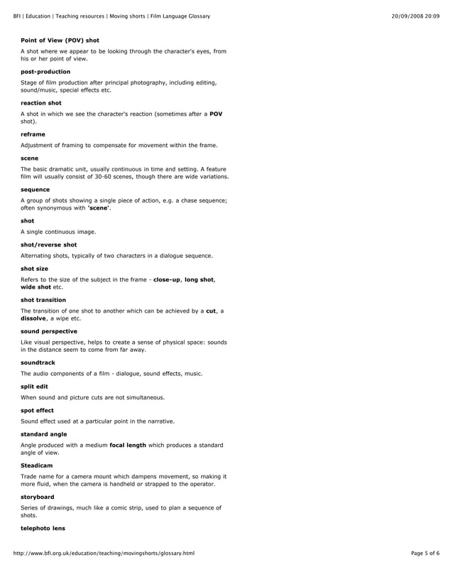 Bfi film language glossary | PDF