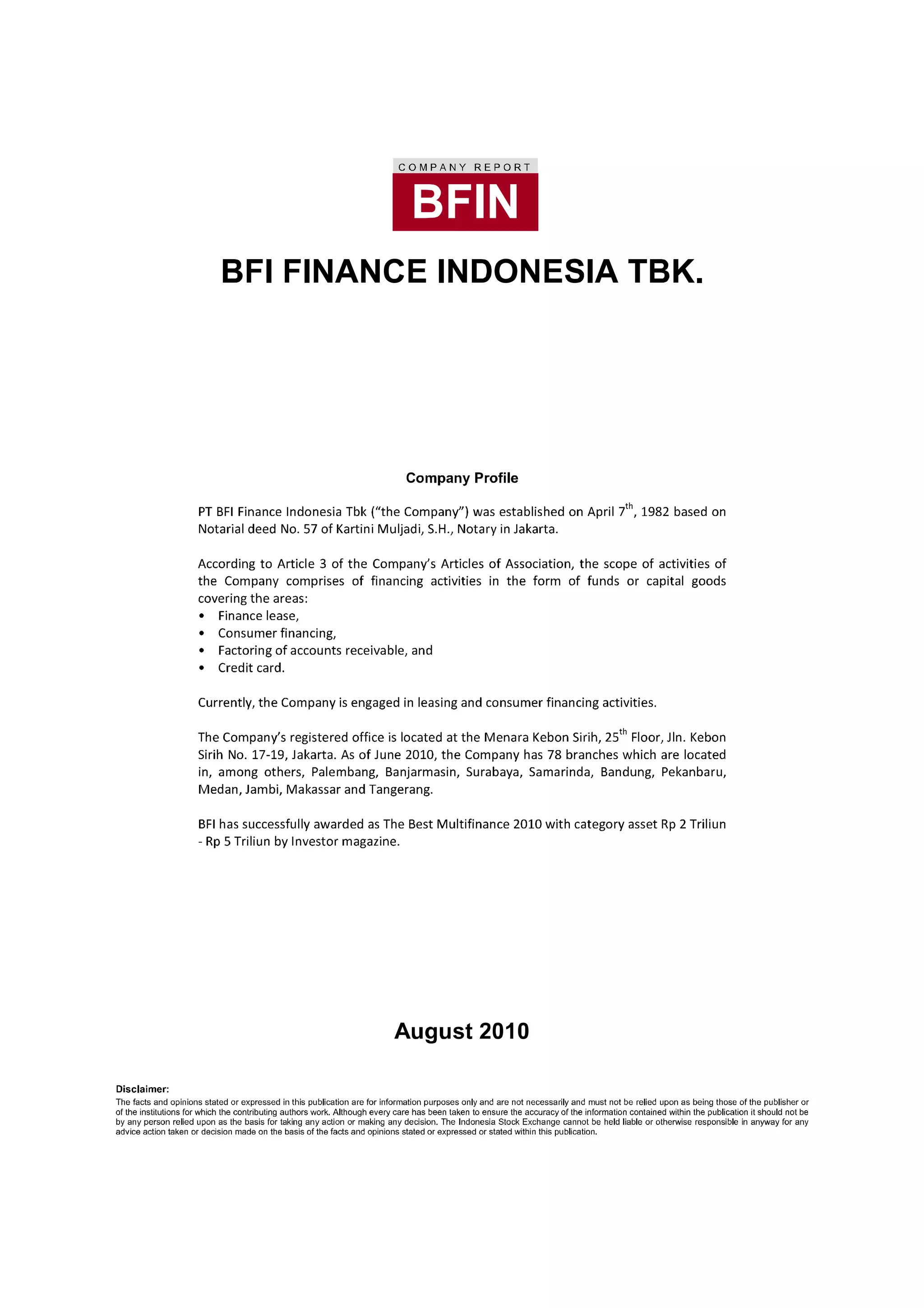 PROFIL BFI FINANCE INDONESIA,TBK | PDF