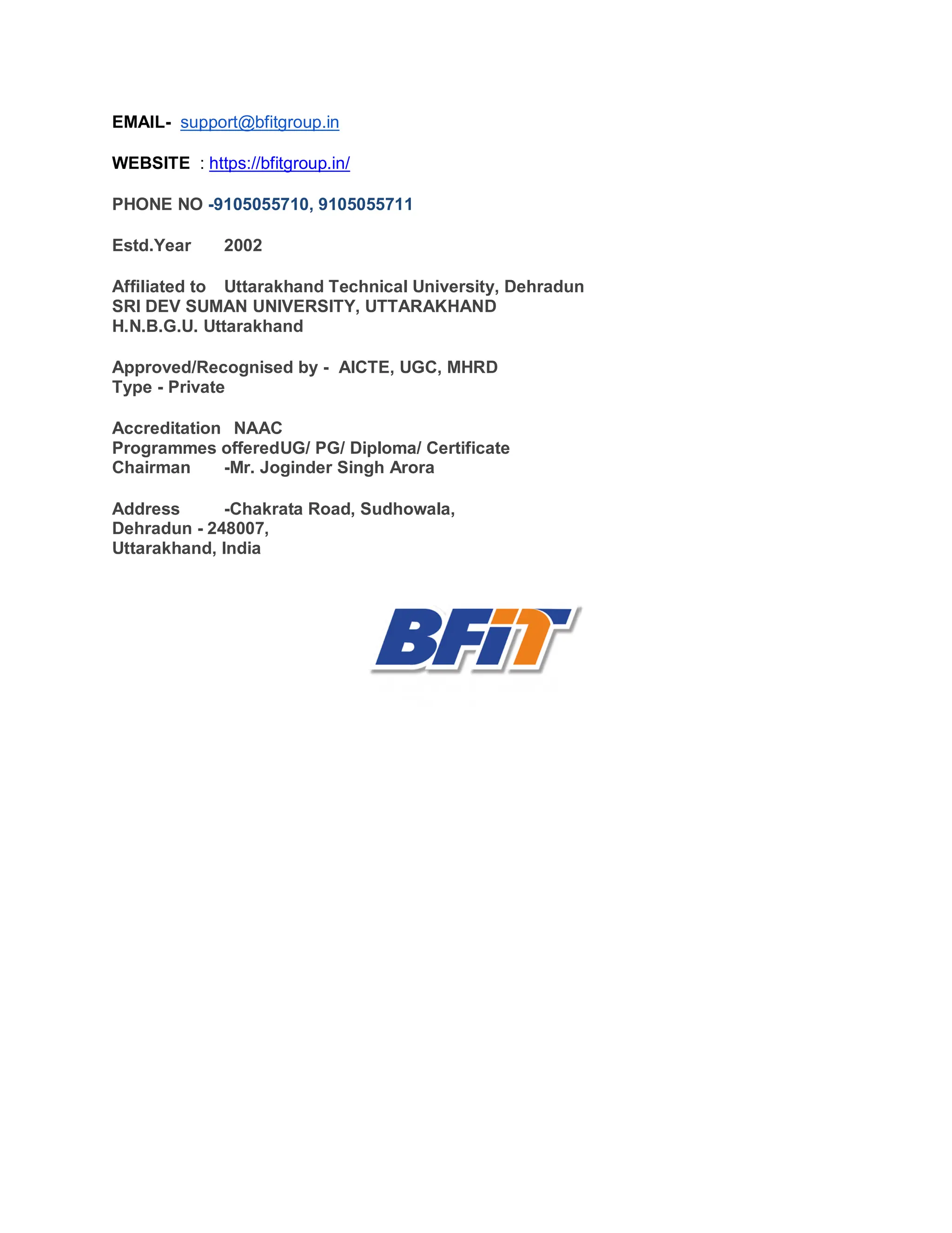 Excellence of Education: BFIT College in Dehradun | PDF