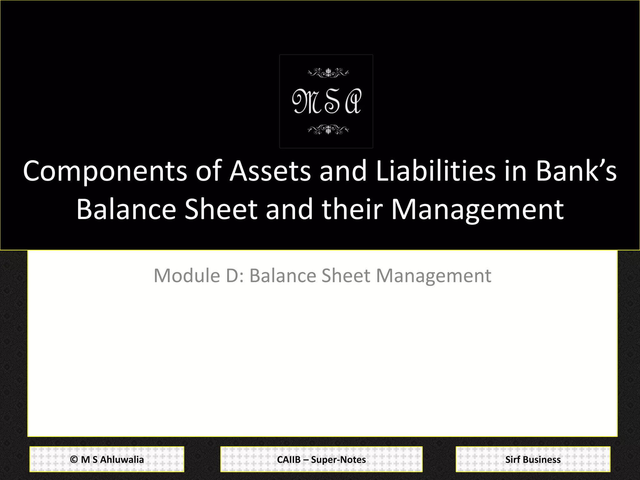 CAIIB Super Notes: Bank Financial Management: Module D: Balance Sheet ...