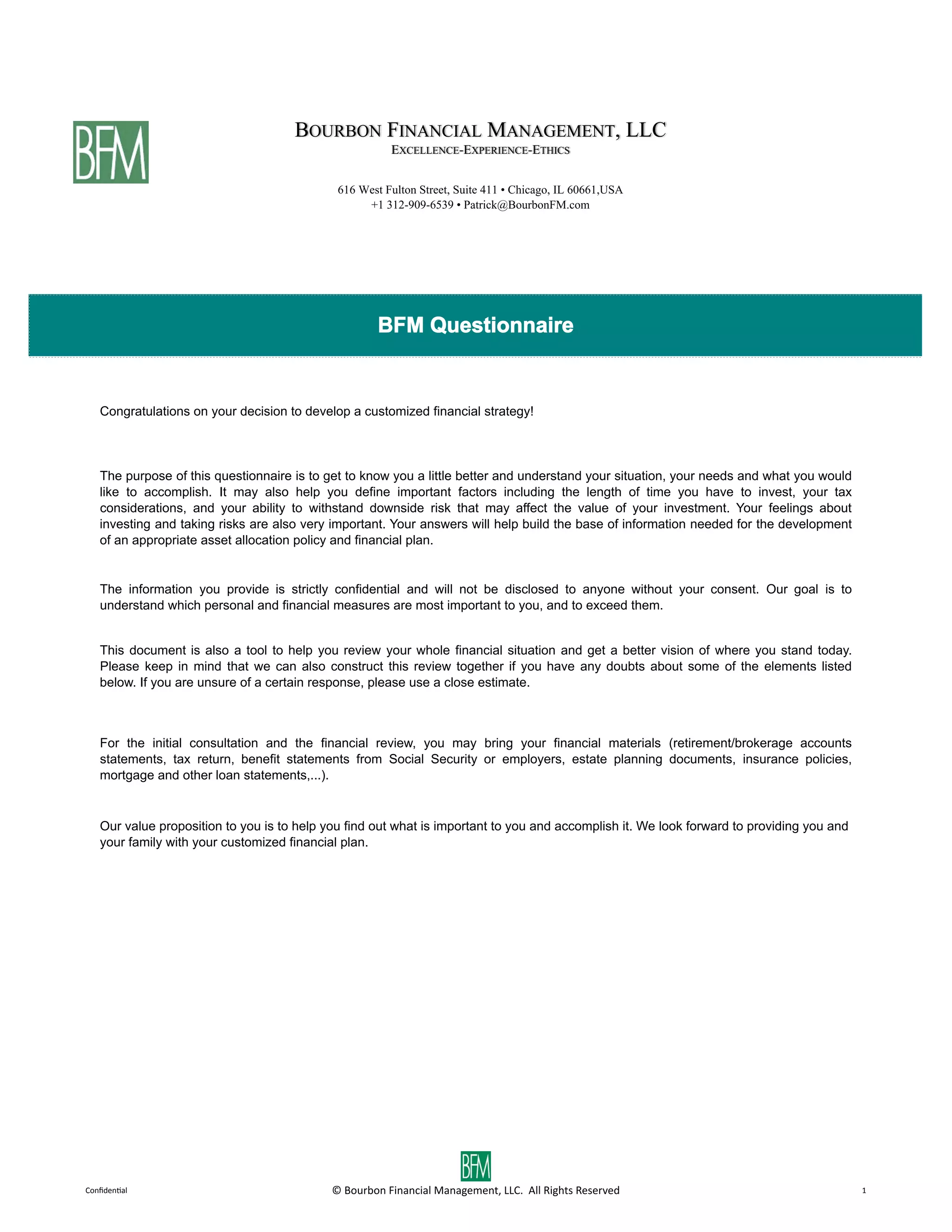 BFM_Questionnaire_2011 | PDF | Stocks and Bonds | Personal Investing
