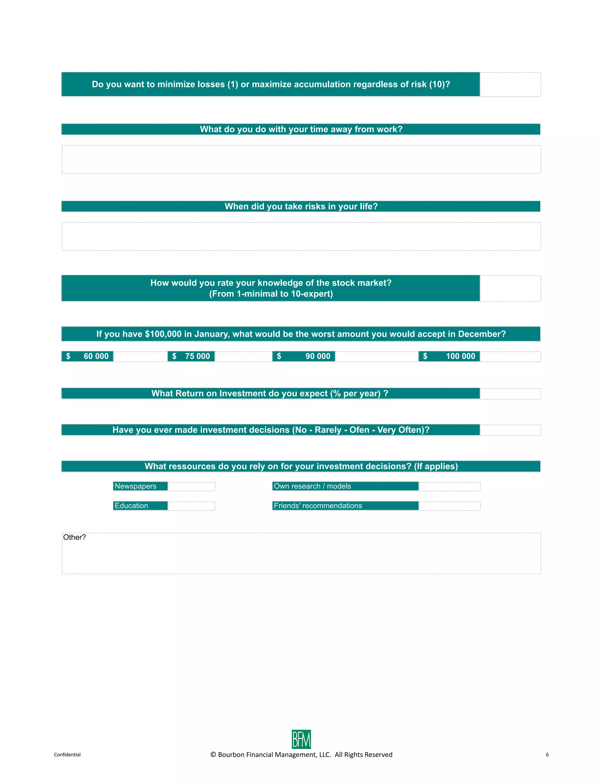 BFM_Questionnaire_2011 | PDF | Stocks and Bonds | Personal Investing