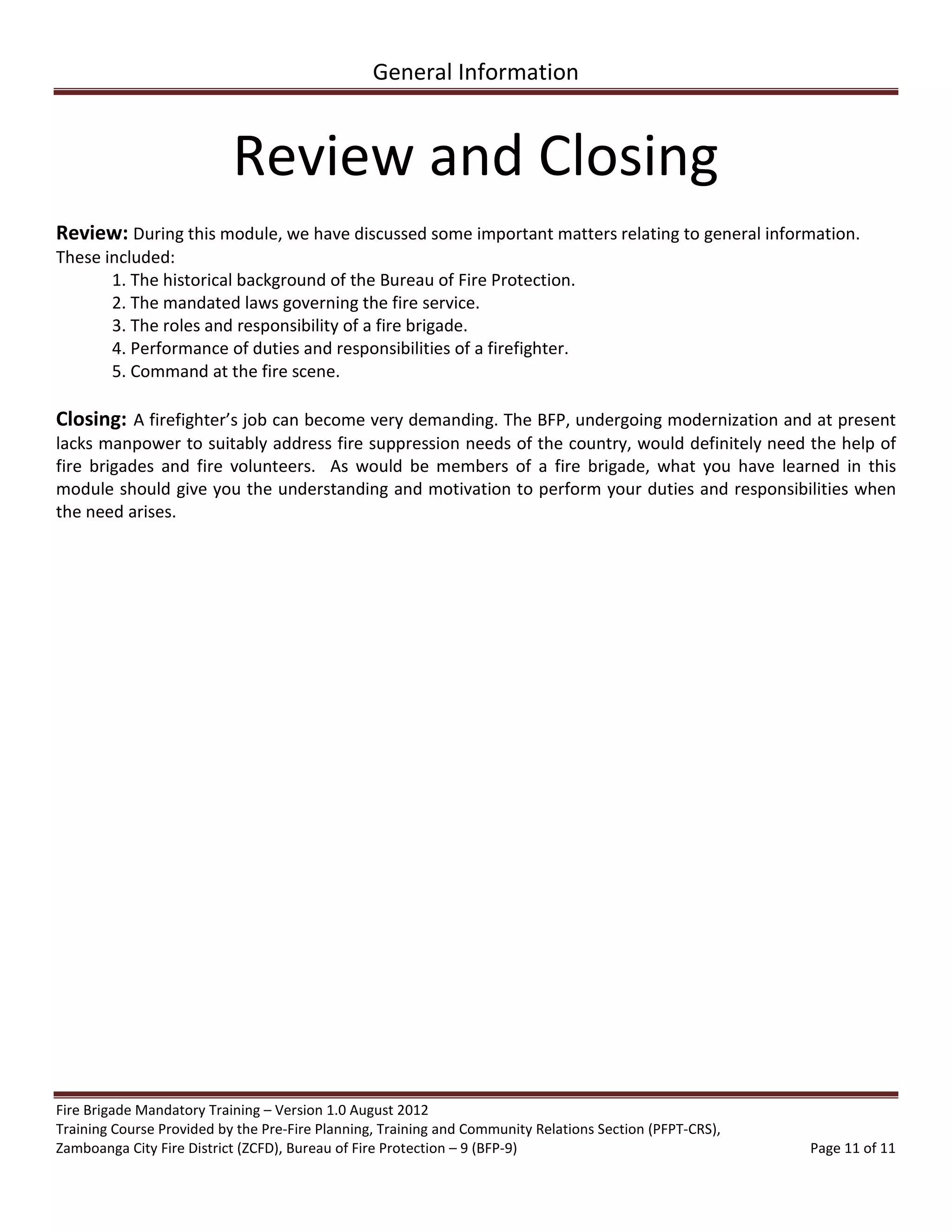 competency training fire brigade trainee guide module 1-5 | PDF