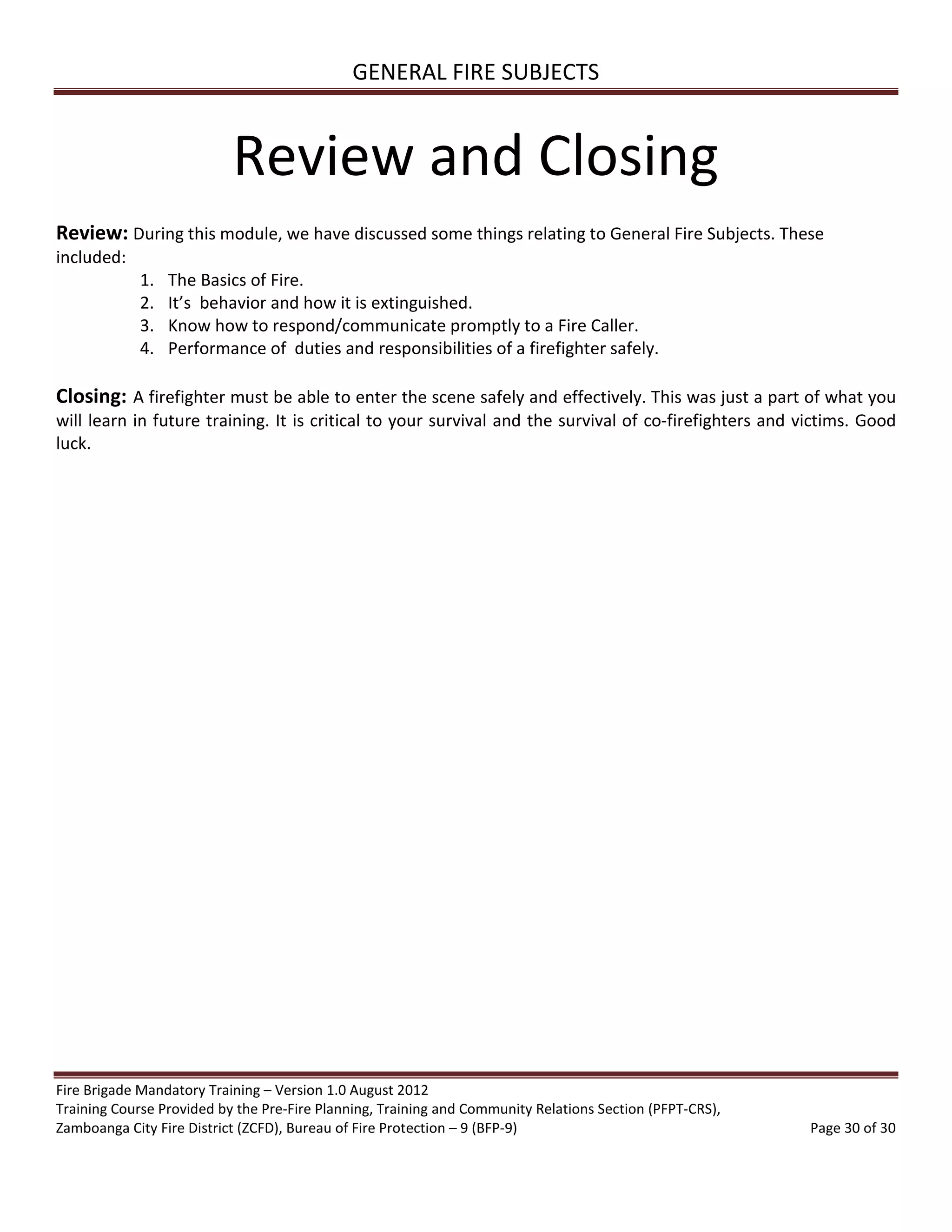 competency training fire brigade trainee guide module 1-5 | PDF