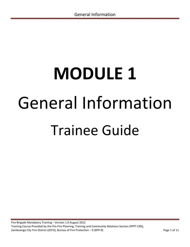 competency training fire brigade trainee guide module 1-5 | PDF