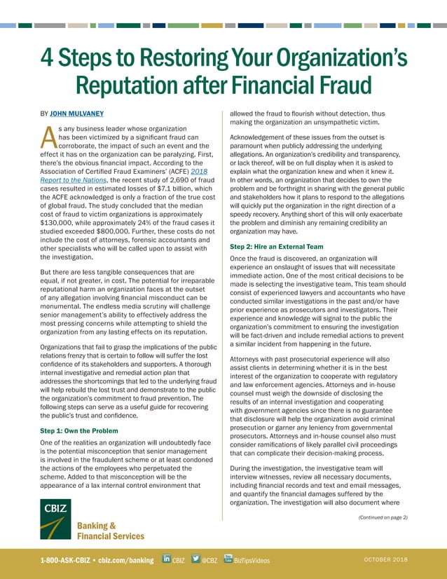 Restoring Your Organization's Reputation after Financial Fraud | PDF