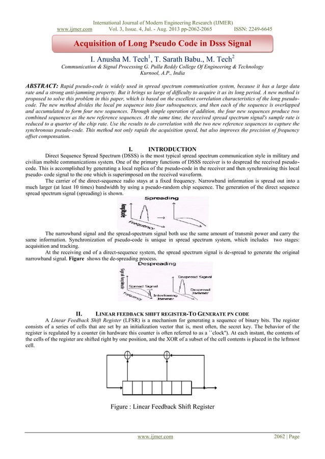 Acquisition of Long Pseudo Code in Dsss Signal | PDF