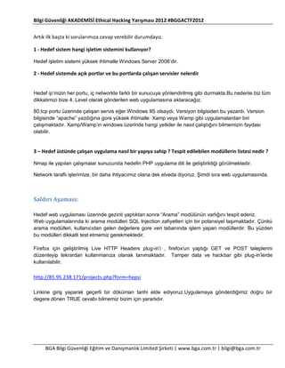 BGA CTF 2012 Ethical Hacking Yarışması Çözümleri | PDF