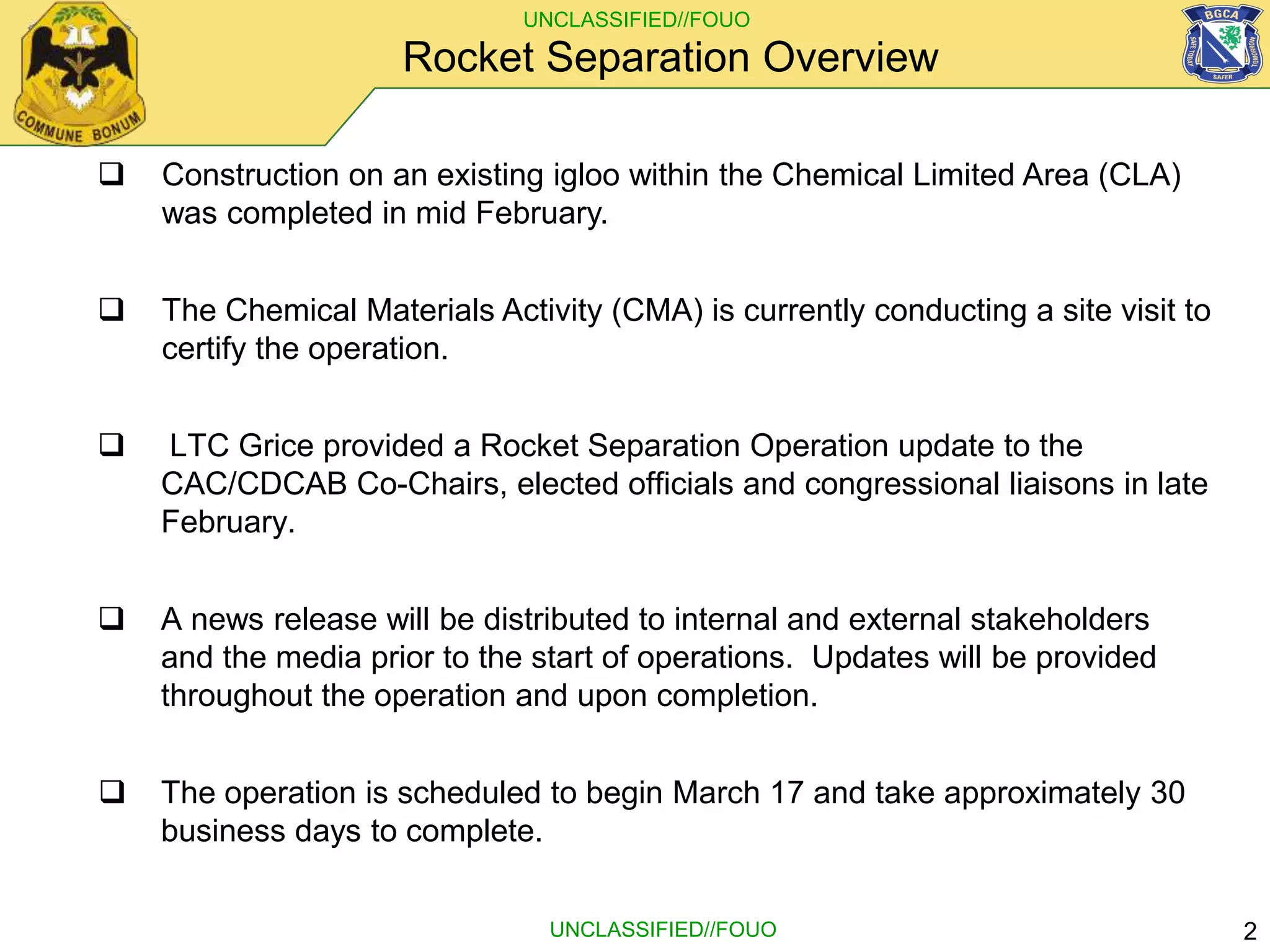 M55 Rocket Separation Operation 12 March 2014 | PPTX | Arms ...