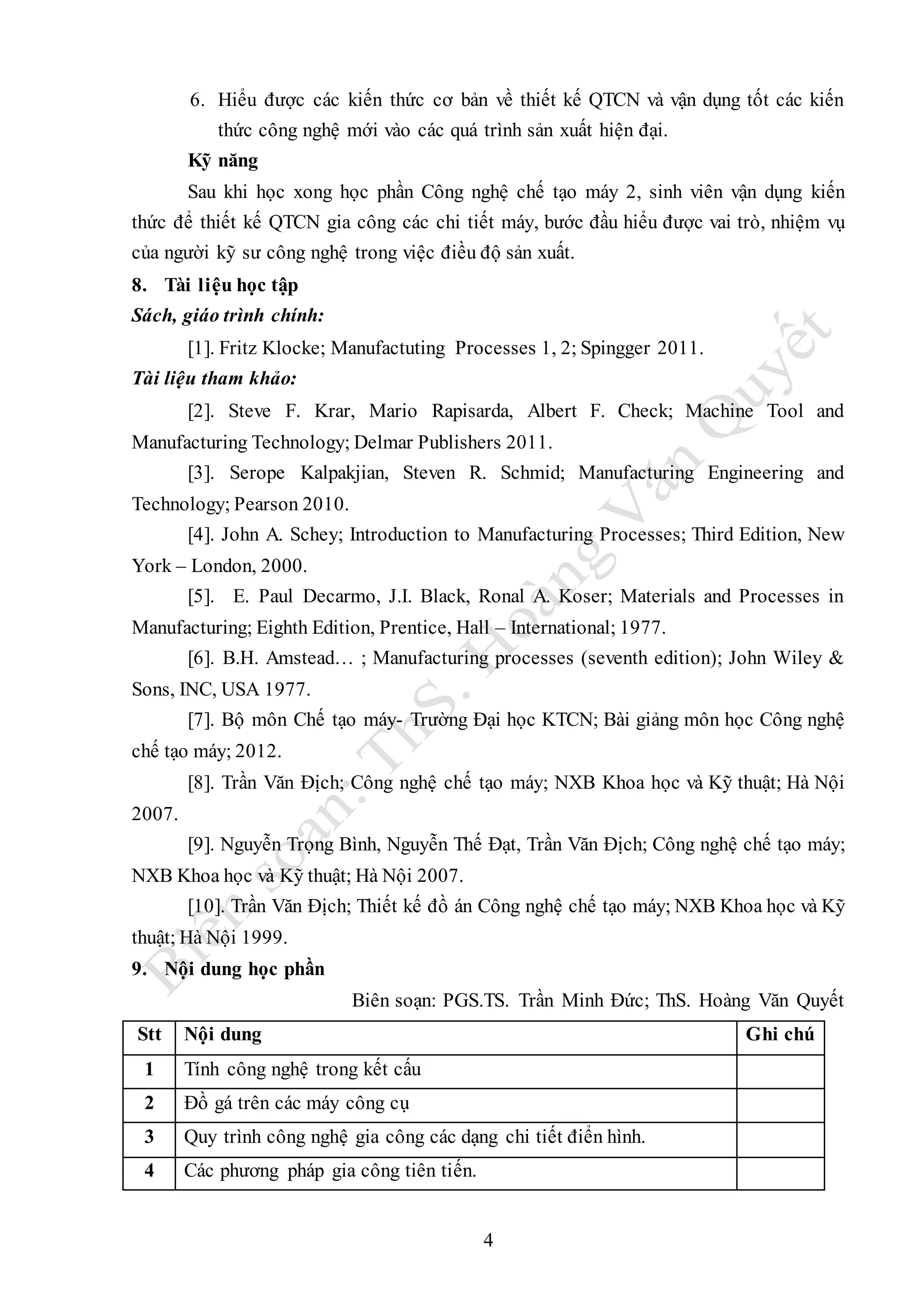 Bài giảng Công Nghệ Chế Tạo Máy 2 - Ths. Hoàng Văn Quyết - TNUT | DOC