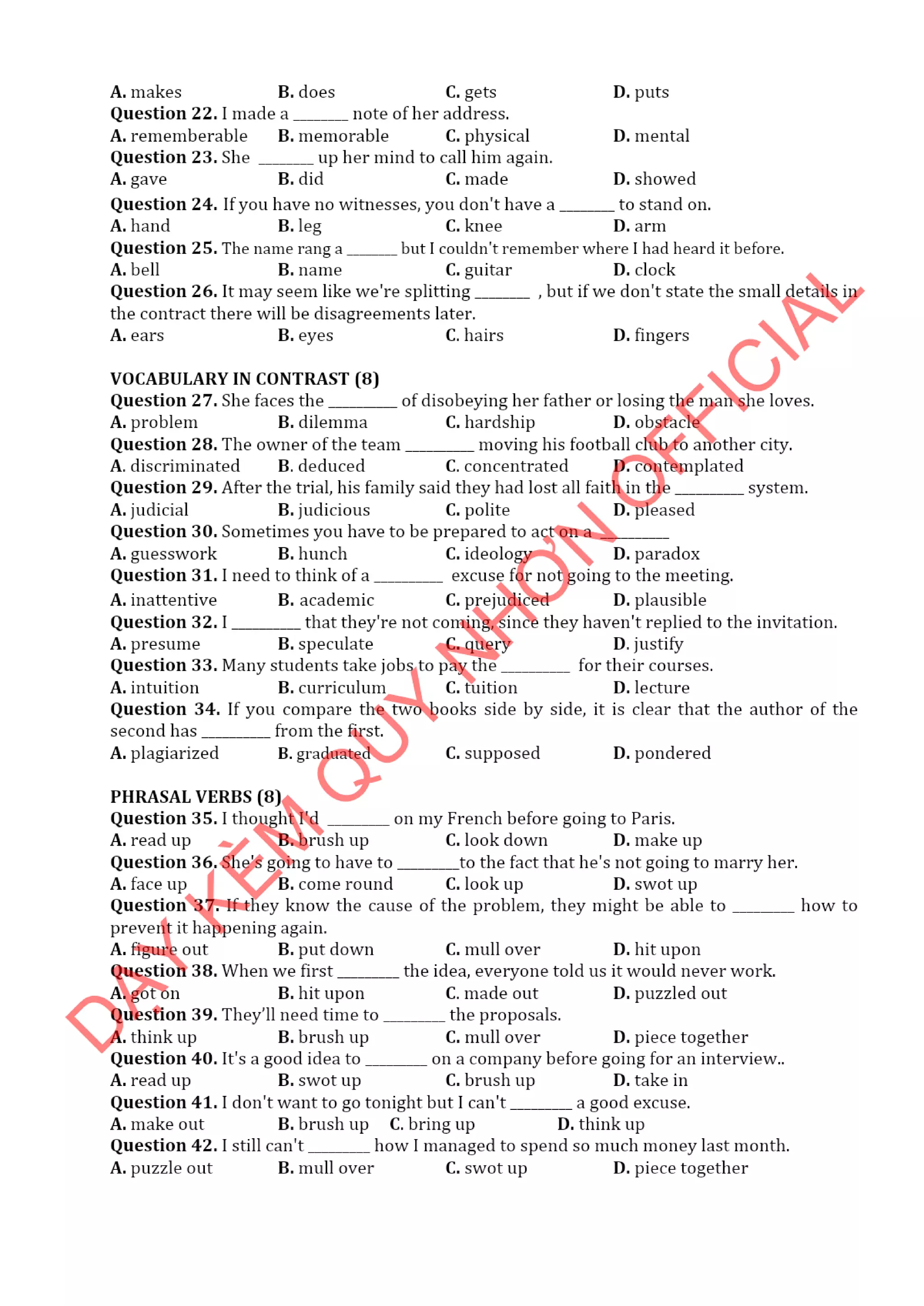 BỘ GIẢI THÍCH TỪ VỰNG, CÓ PHIÊN ÂM CỦA DESTINATION C1, C2 + TEST 3 ...