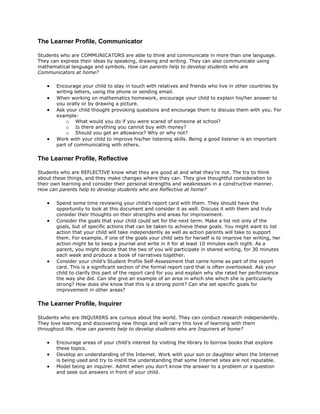 BG Learner Profile Activities for Parents | PDF