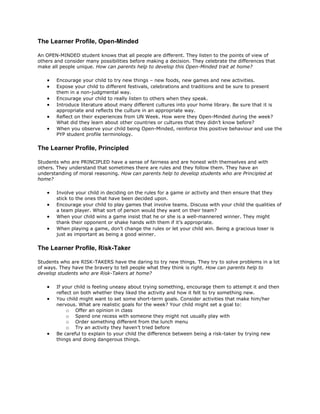 BG Learner Profile Activities for Parents | PDF