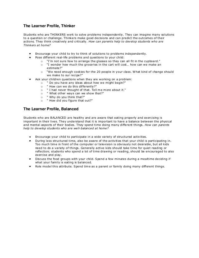 BG Learner Profile Activities for Parents