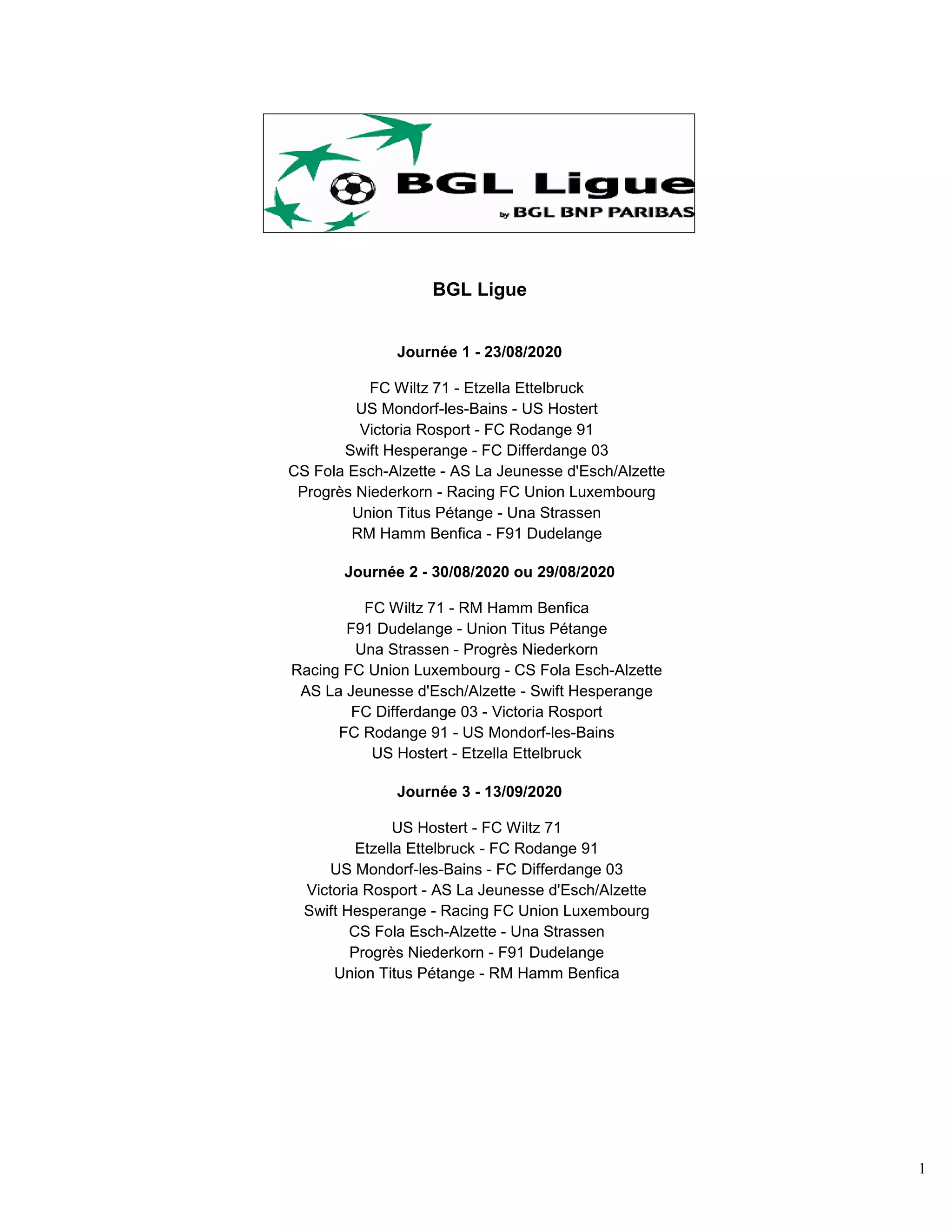 Spielplan BGL Ligue | PDF