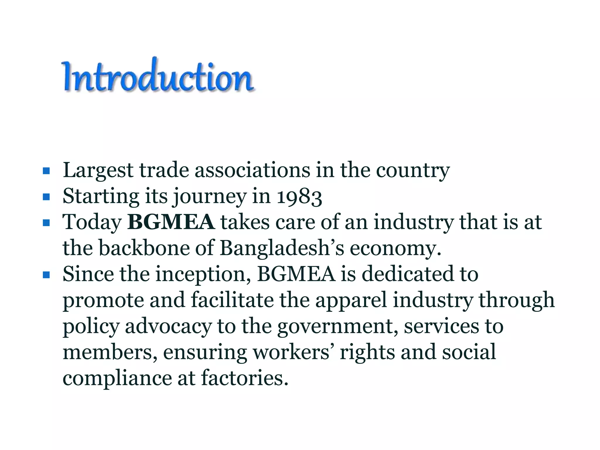 BGMEA-Bangladesh Garment Manufacturers and Exporters Association | PPTX