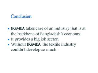 BGMEA-Bangladesh Garment Manufacturers and Exporters Association | PPTX