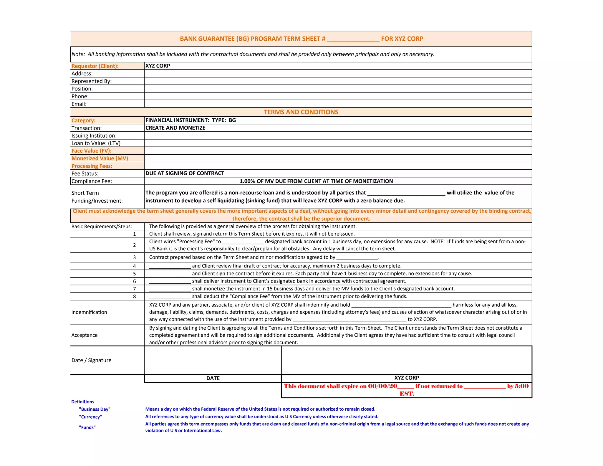 Bg monetization term sheet form | PDF
