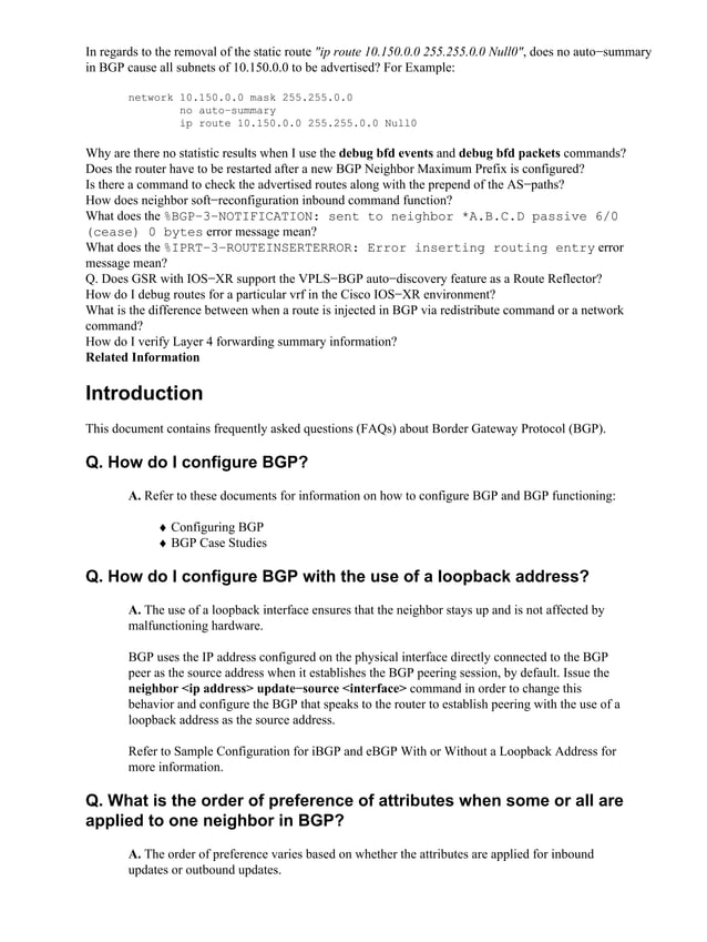 BGP Interview Questions for Network Engineers | PDF