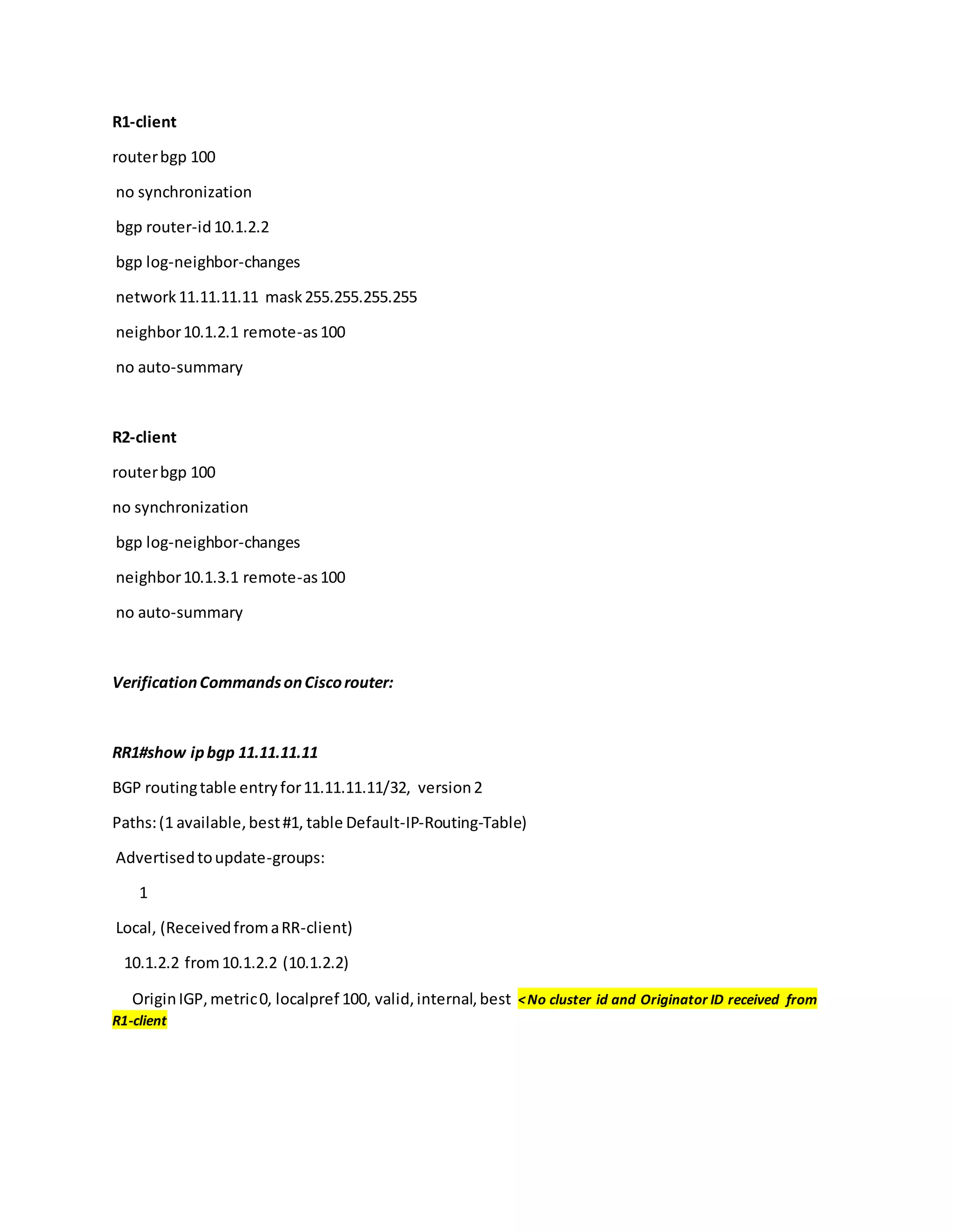 BGP ROUTE REFLECTION | DOCX