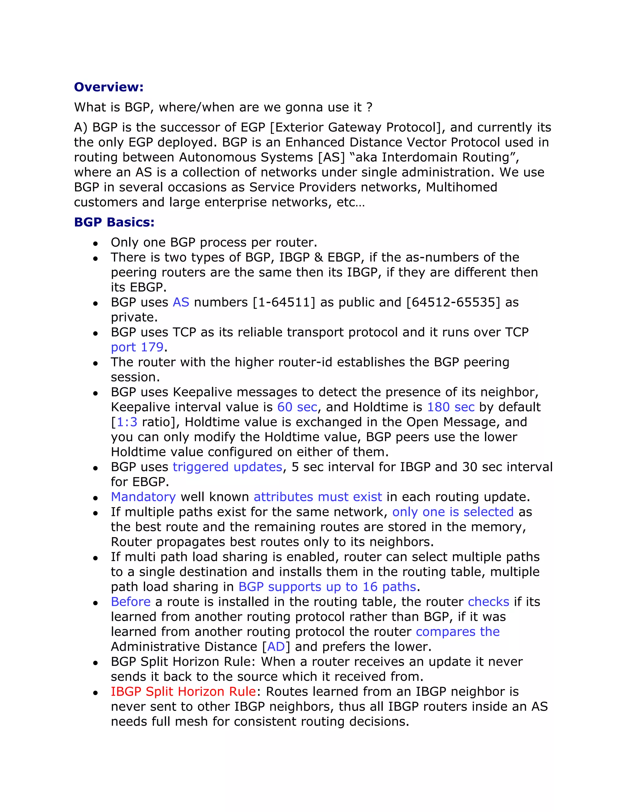 Study Notes BGP Exam | DOC