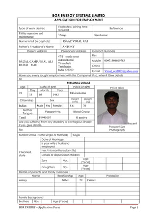 Bgr application form | DOC
