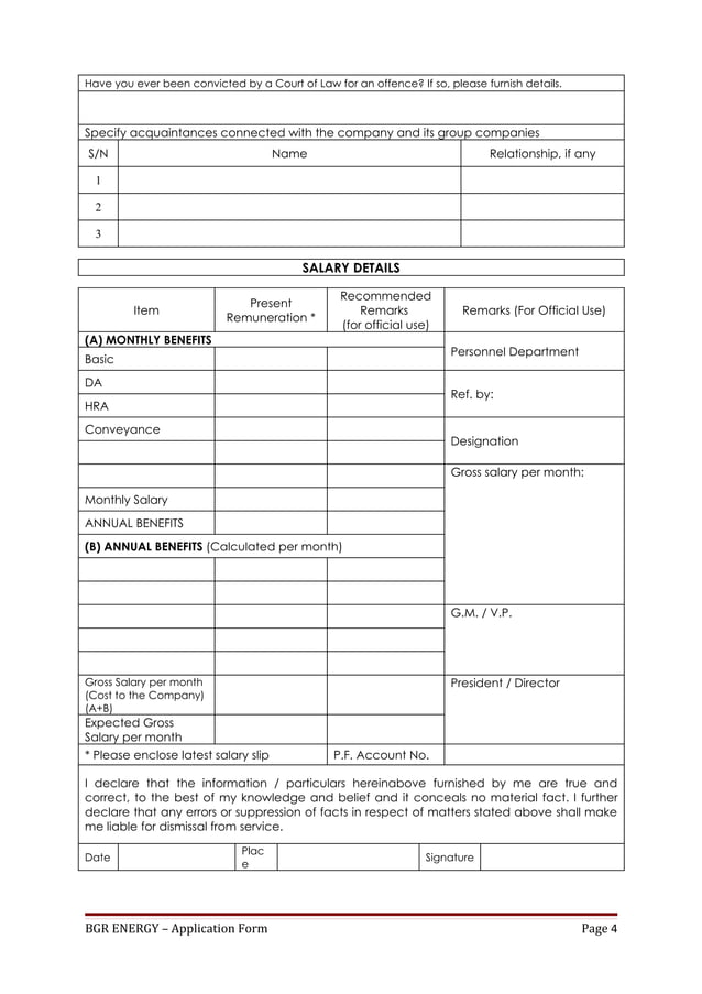 Bgr application form | DOC | Resume Writing and Advice | Job Search