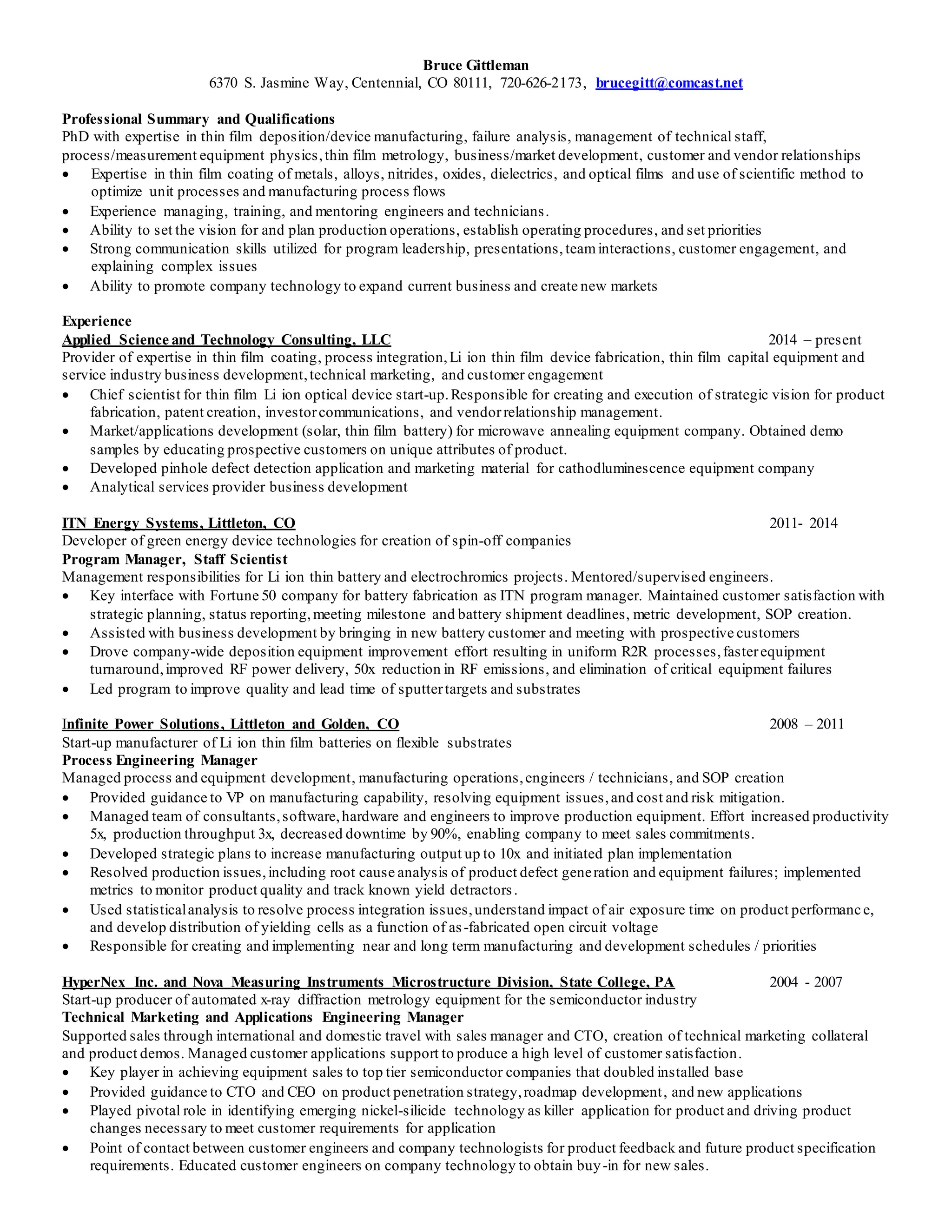 Bruce Gittleman resume | DOCX