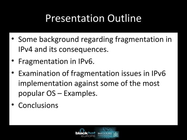 Attacking IPv6 Implementation Using Fragmentation | PPT