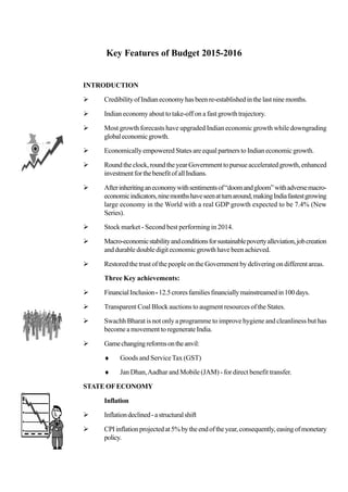 Key Features of Budget 2015 -16 | PDF
