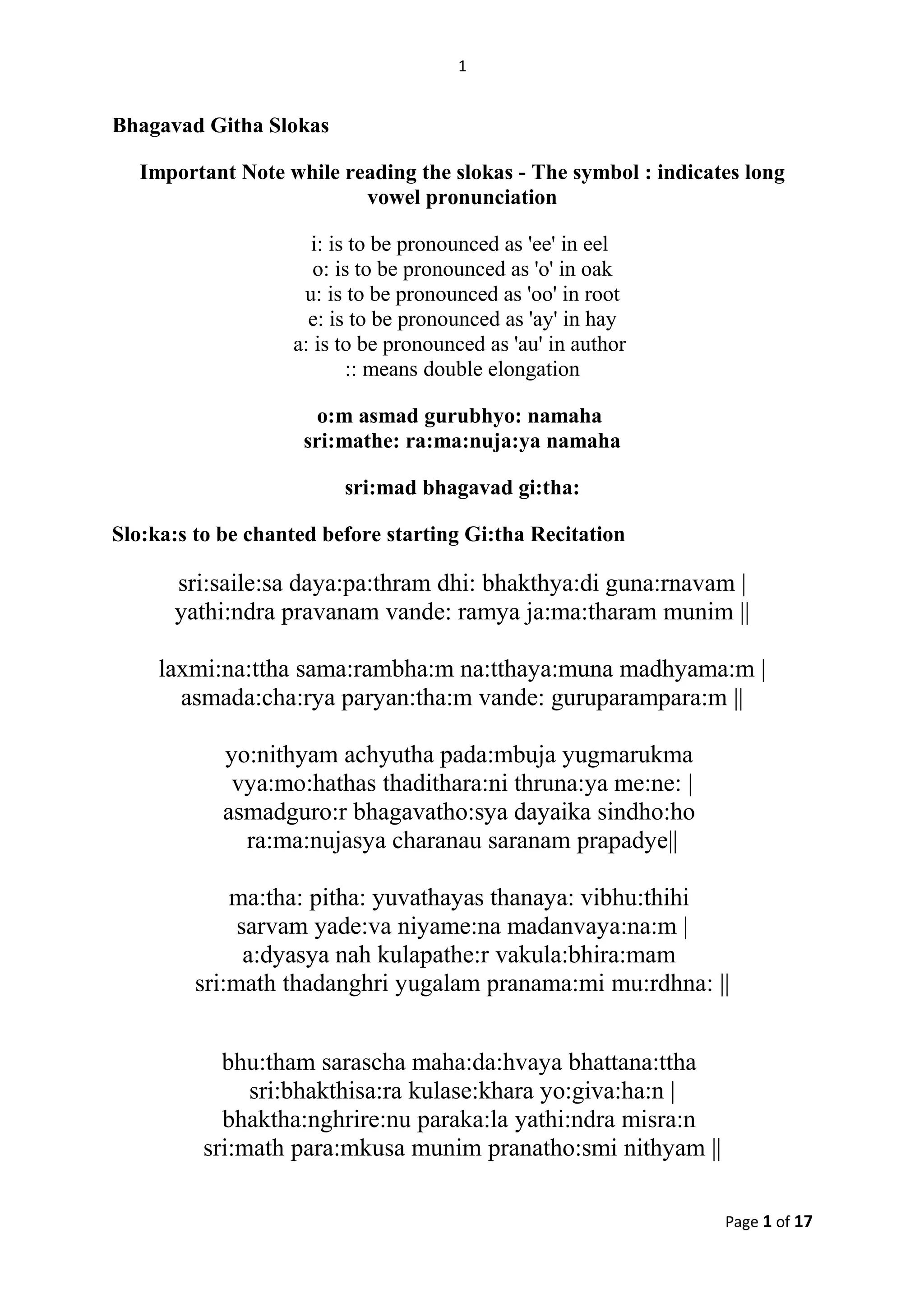 Bhagavad githa slokas | DOC