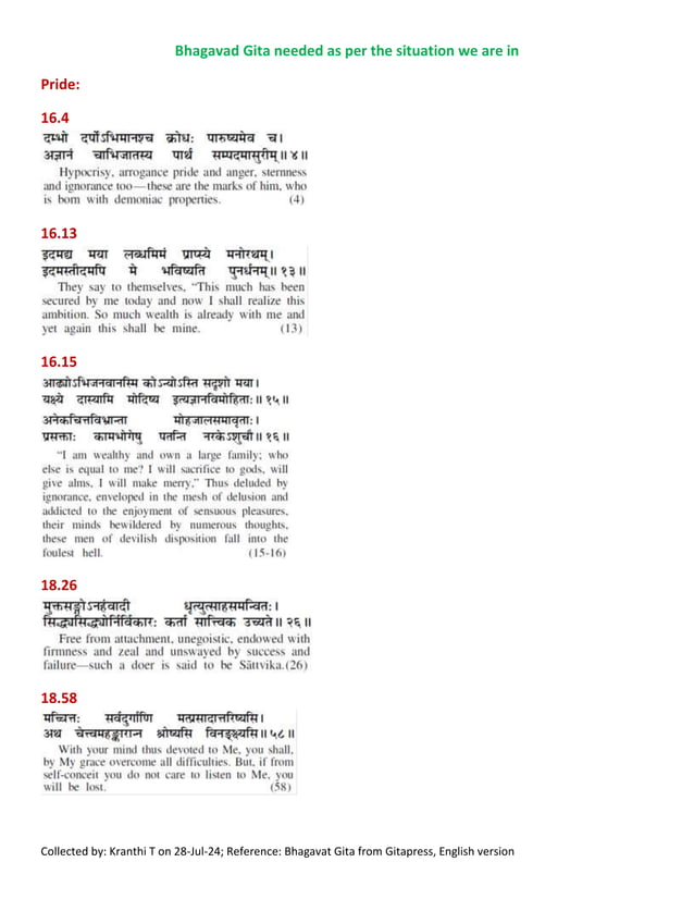Bhagavat Gita in situations we face in life | PDF